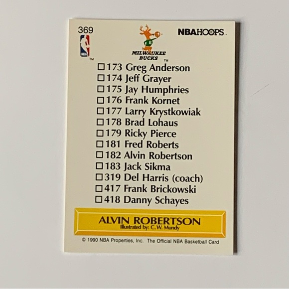 NBA HOOPS | Toys | 99 Nba Hoops Milwaukee Bucks Alvin Robertson ...